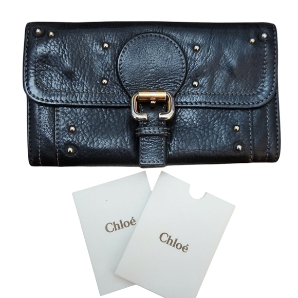 Chloe | Bags | Chloe Rivet Wallet In Black Leather Embellished With ...